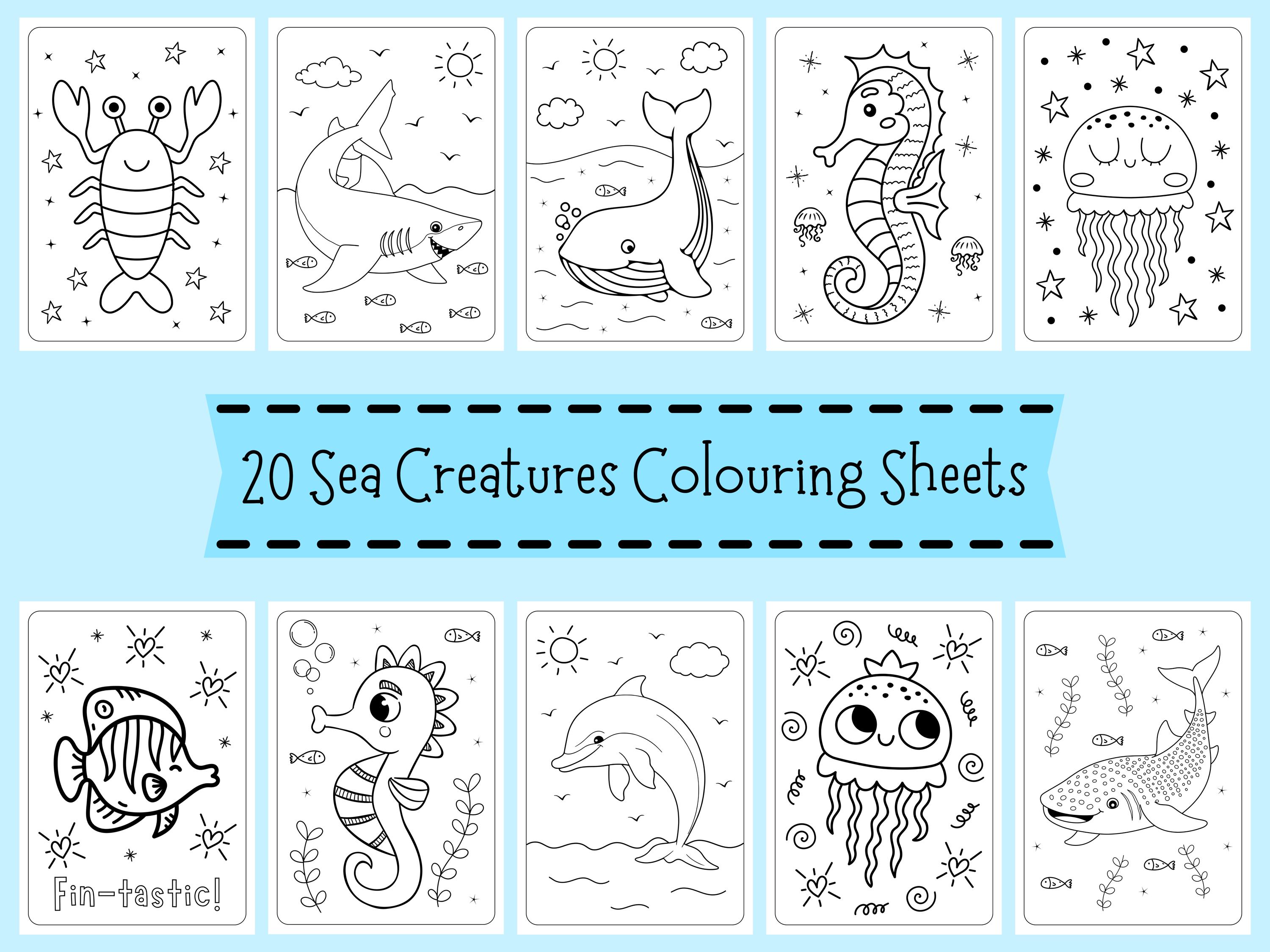 Sea Creatures Coloring Pages - 20 Under the Sea Printables (PDF) - Etsy