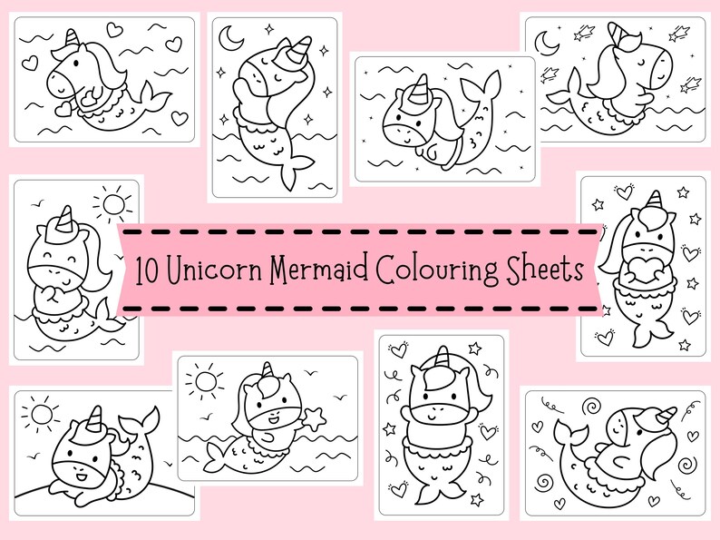 Unicorn Mermaid Colouring Sheets - Unicorn Mermaid Coloring Pages for ...