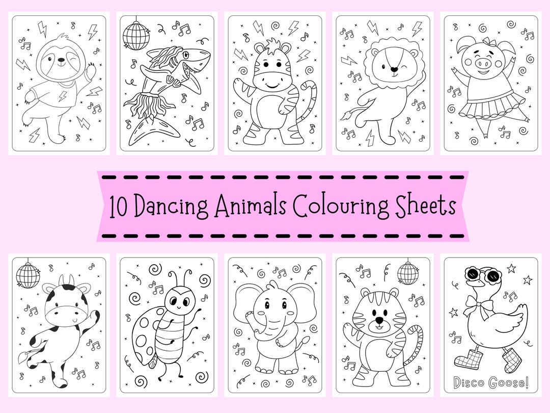 Dancing Animals Colouring Sheets for Children - Fun Dancing Coloring ...