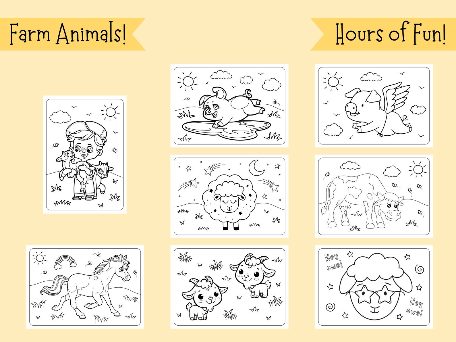 Farm Animal Colouring Sheets for Children Farmyard Animal Coloring ...