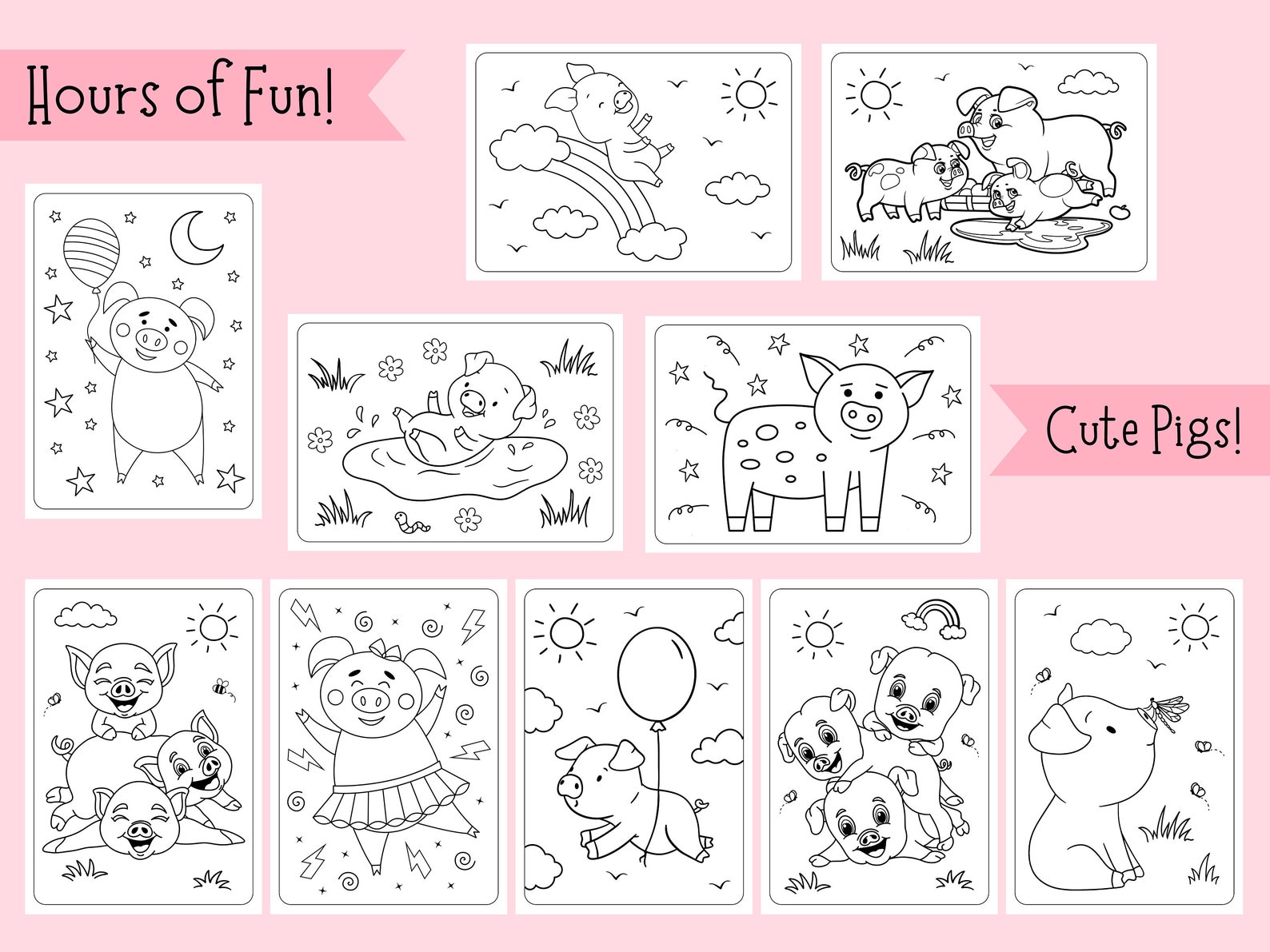 Pig Colouring Sheets for Children Pig Coloring Pages for Kids Cute Pig ...