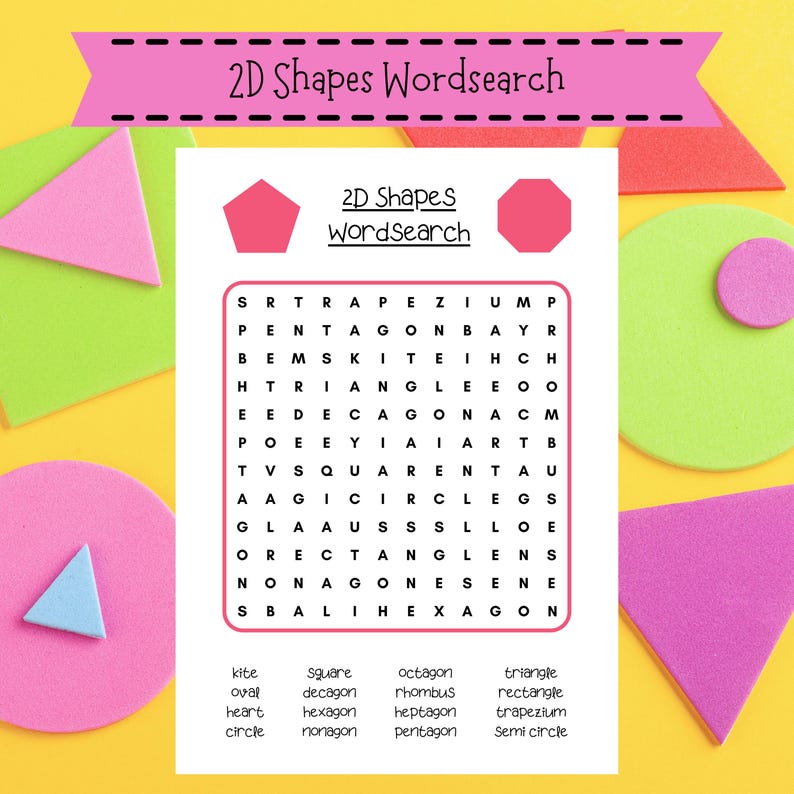2D Shapes Word Search Puzzle: Printable Math Game (PDF Download A4/US ...