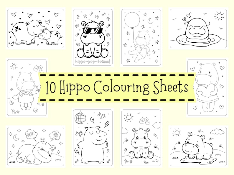 Hippo Colouring Sheets for Children - Hippo Coloring Pages for Kids ...