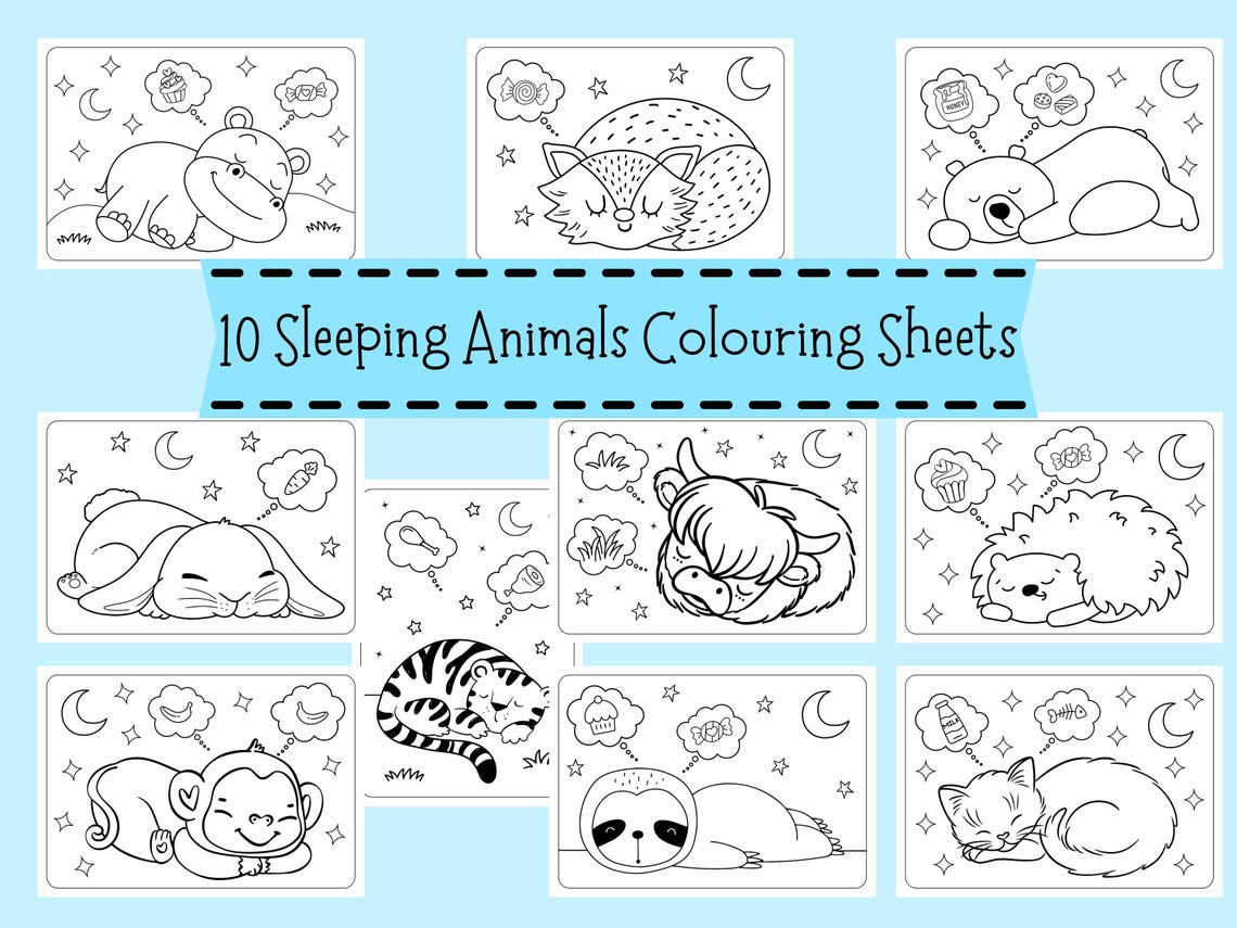 Sleeping Animals Colouring Sheets for Children - Cute Bedtime Coloring ...