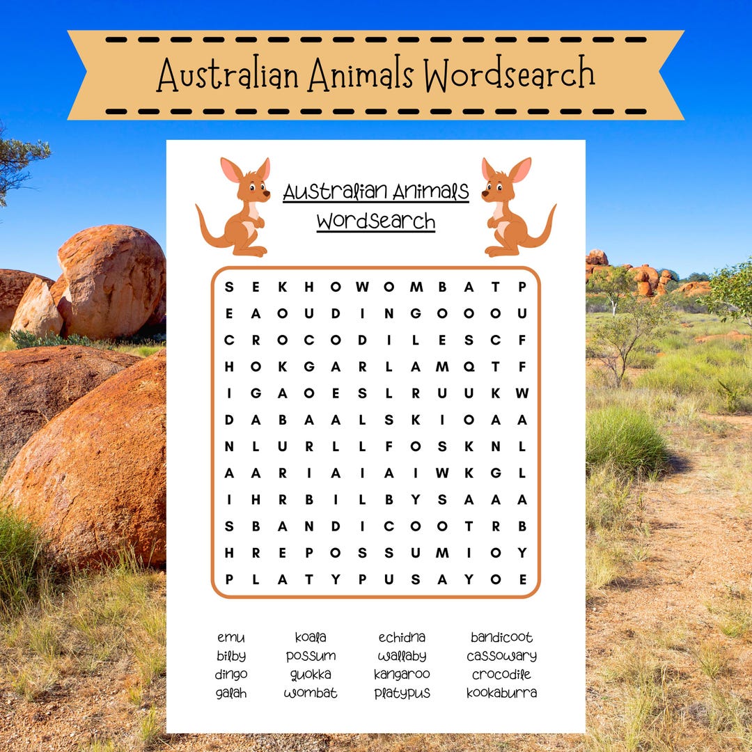 Australian Animals Word Search Puzzle: Printable Activity (PDF Download ...