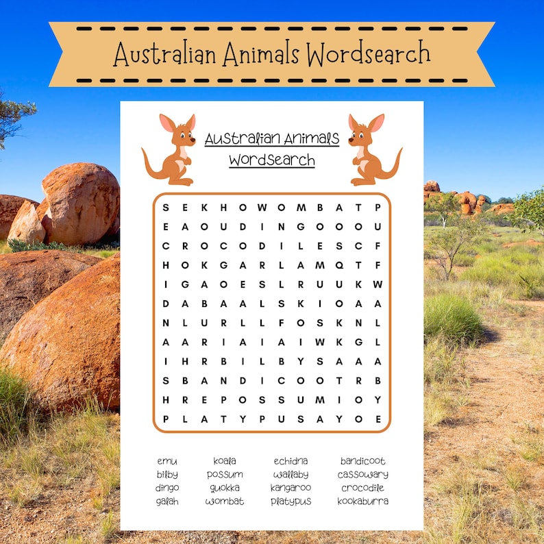 Australian Animals Word Search Puzzle: Printable Activity (PDF Download ...