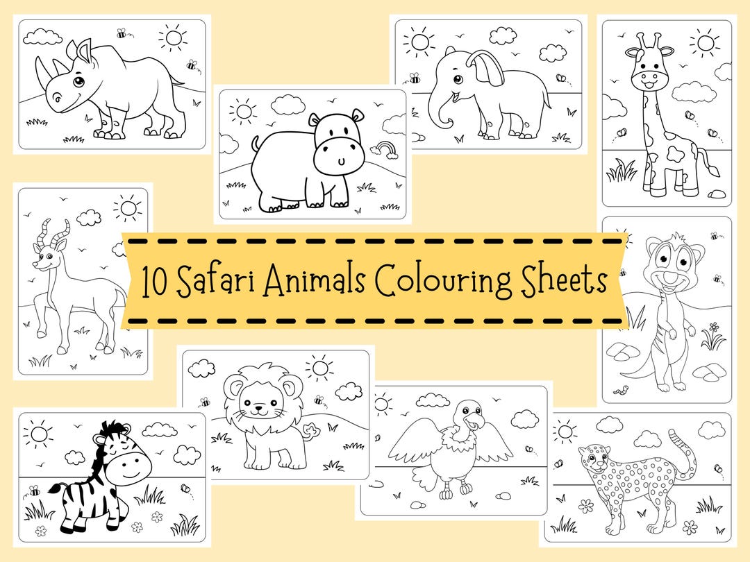 Safari Animals Coloring Pages for Kids: 10 Sheet Set (PDF Download) - Etsy