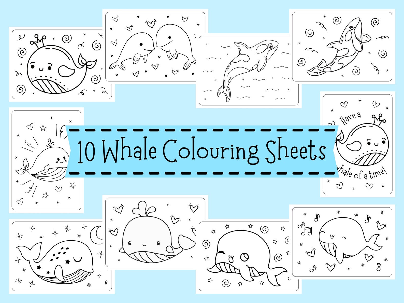 Whale Colouring Sheets for Children Whale Coloring Pages for Kids Ocean ...