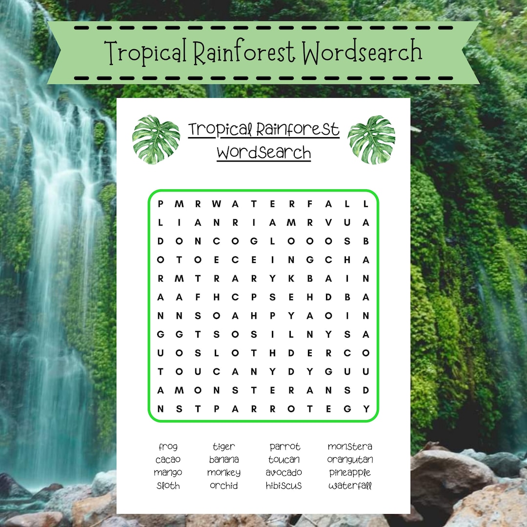 Tropical Rainforest Wordsearch, Tropical Wordsearch Printable, Tropical ...