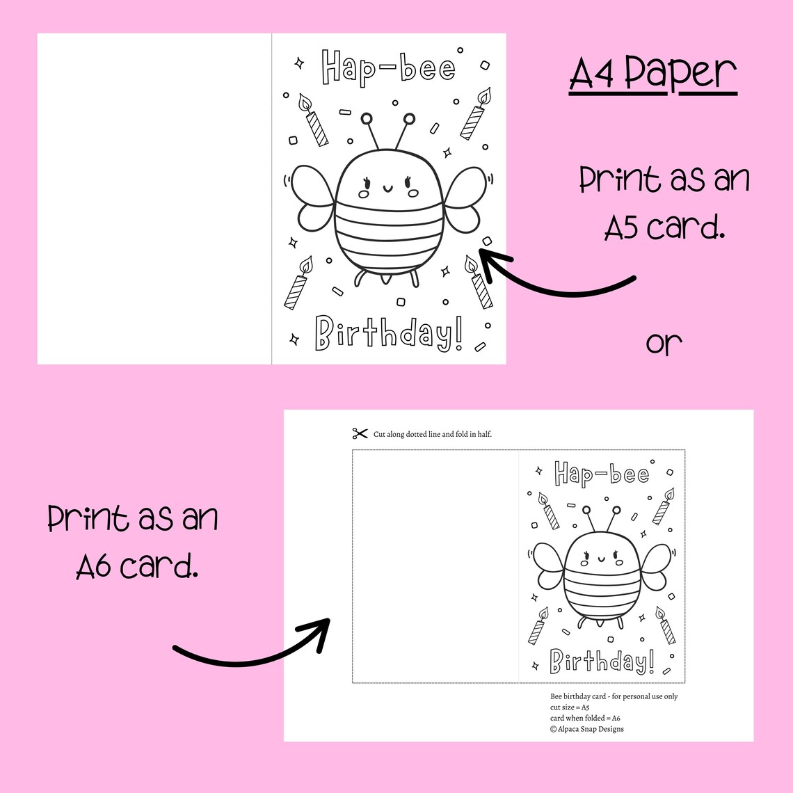 Bee Happy Birthday Coloring Card: Printable Kids Activity (PDF Download ...