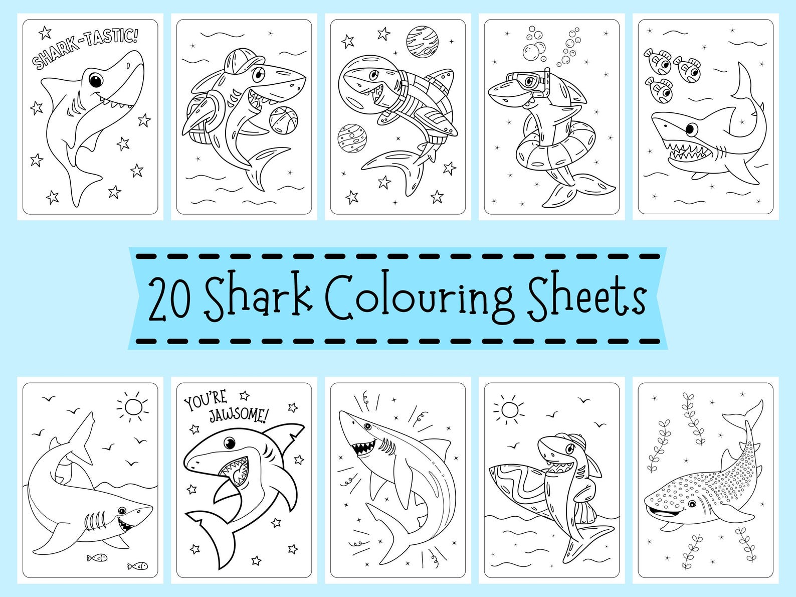 Shark Coloring Pages for Kids - 20 Fun Designs (digital Download) - Etsy