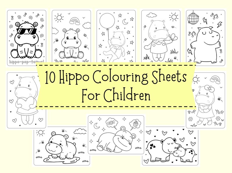 Hippo Colouring Sheets for Children Hippo Coloring Pages for Kids Cute ...