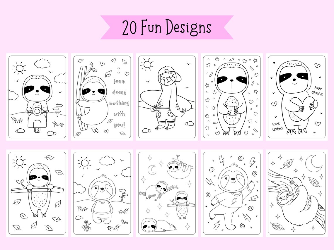 Sloth Colouring Sheets for Children Sloth Coloring Pages for Kids Cute ...