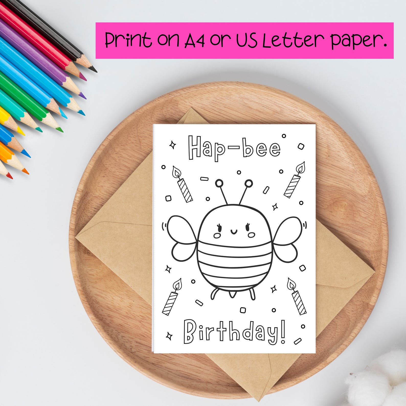 Bee Happy Birthday Coloring Card: Printable Kids Activity (PDF Download ...