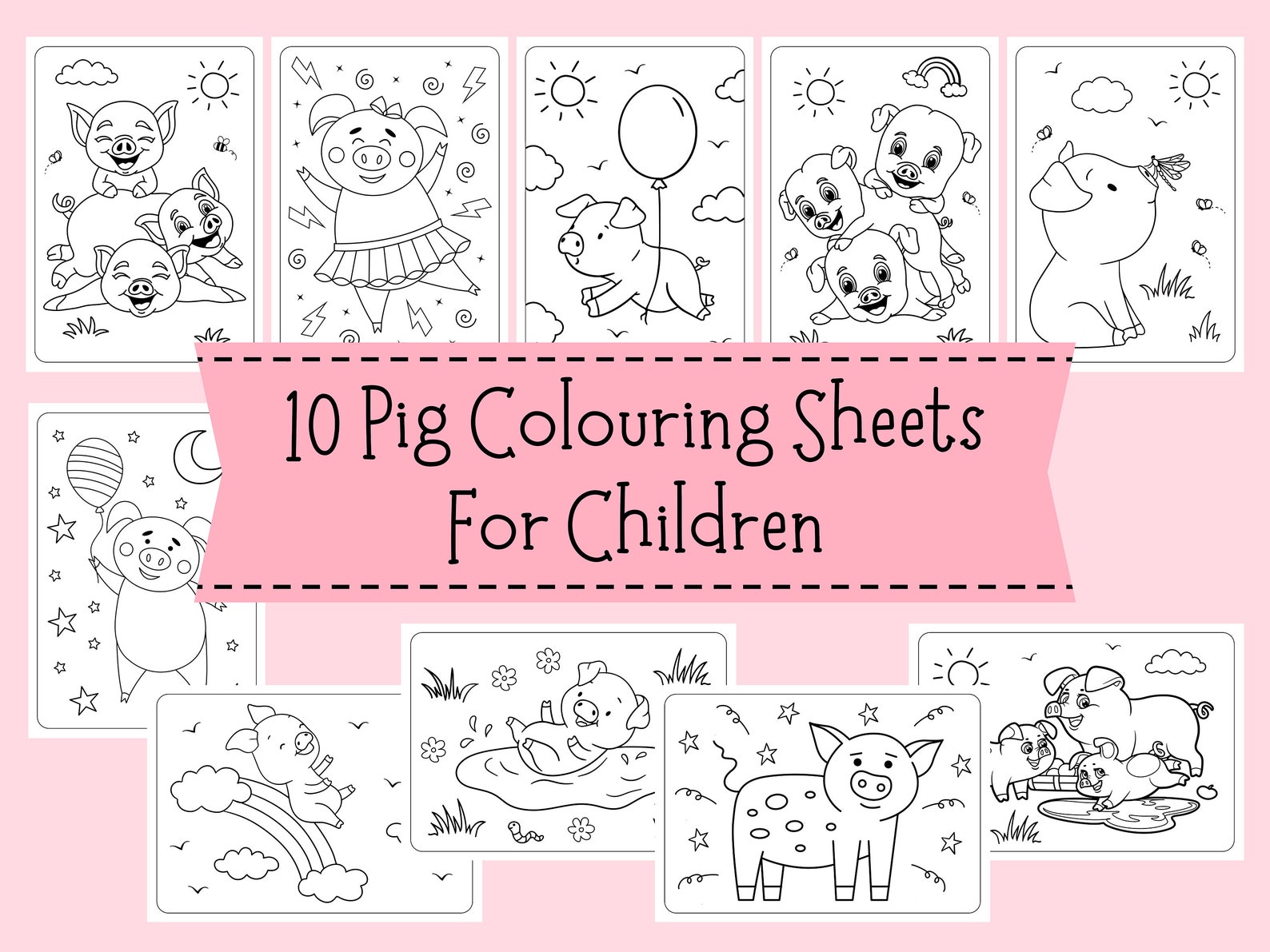Pig Colouring Sheets for Children Pig Coloring Pages for Kids Cute Pig ...
