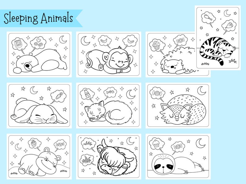 Sleeping Animals Colouring Sheets for Children - Cute Bedtime Coloring ...