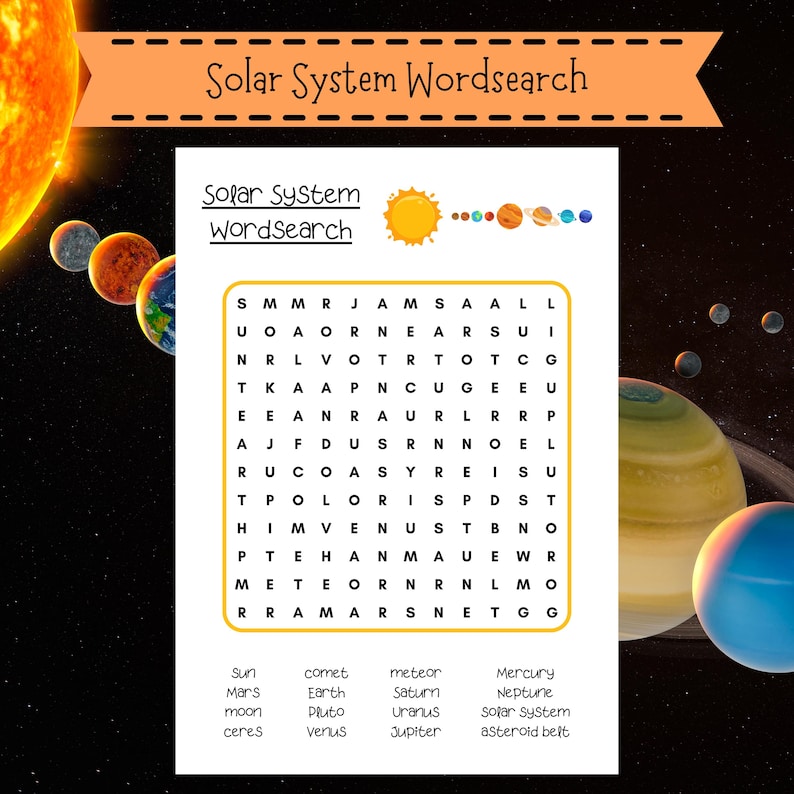 Solar System Word Search Puzzle: Printable Space Activity (PDF Download ...