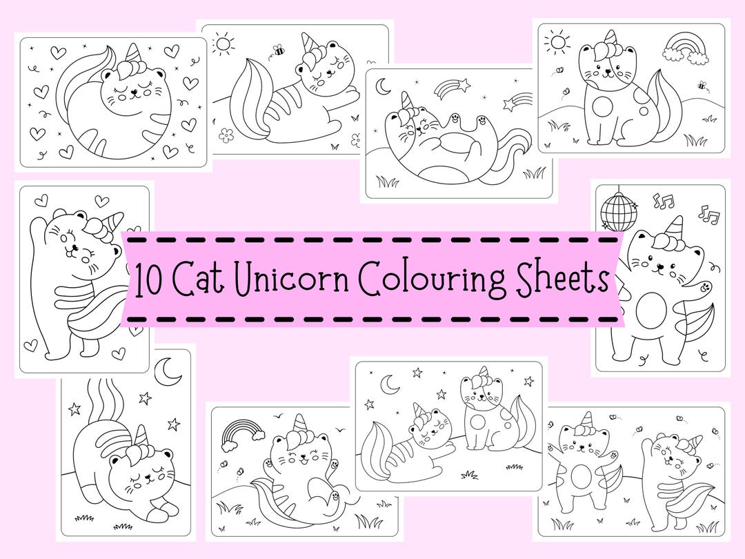 Cat Unicorn Colouring Sheets for Children - Girls' Fantasy Coloring ...
