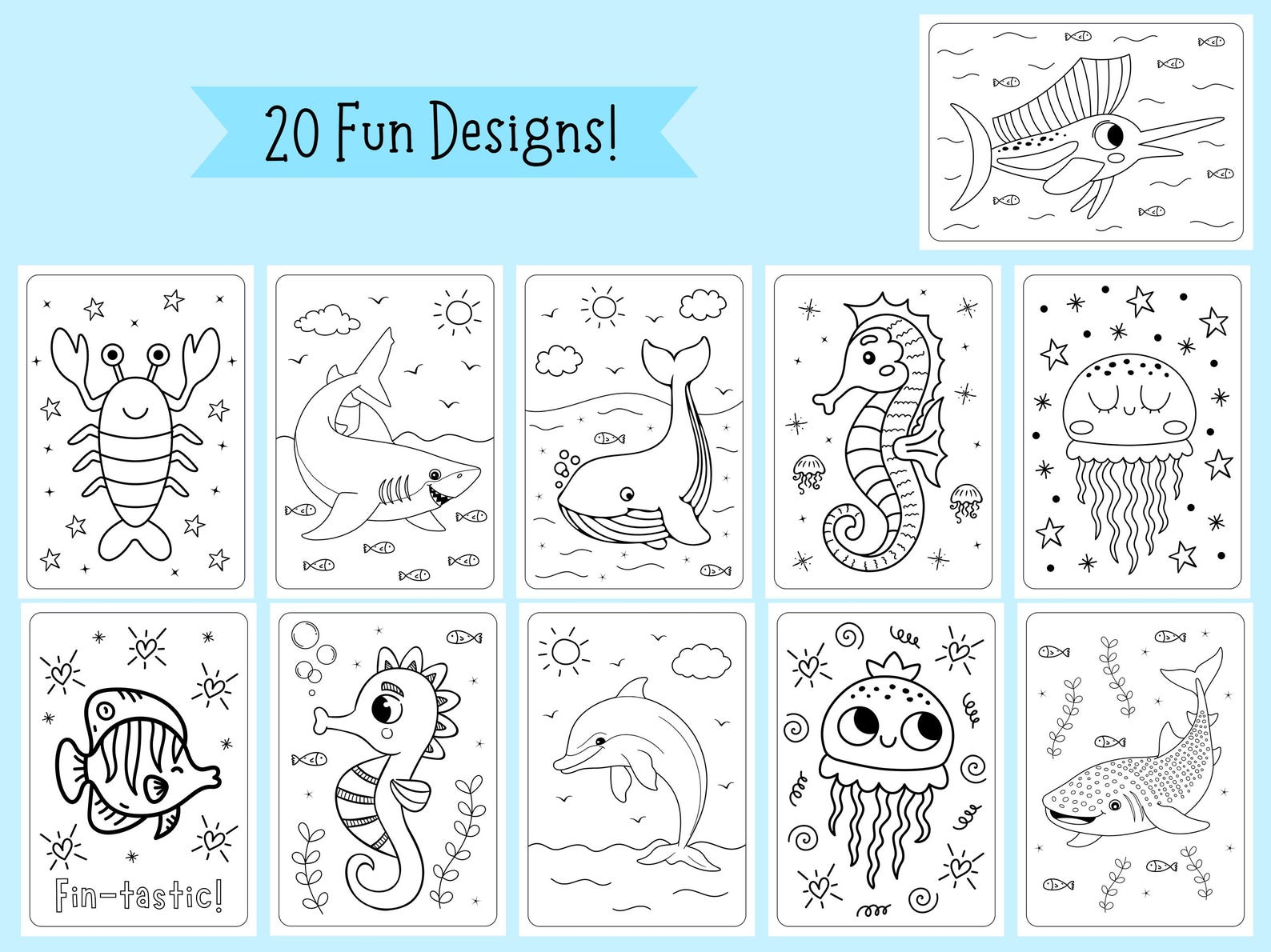 Sea Creatures Coloring Pages - 20 Under the Sea Printables (PDF) - Etsy