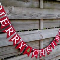 Red Buffalo Plaid Merry Christmas Banner, Christmas Decorations ...
