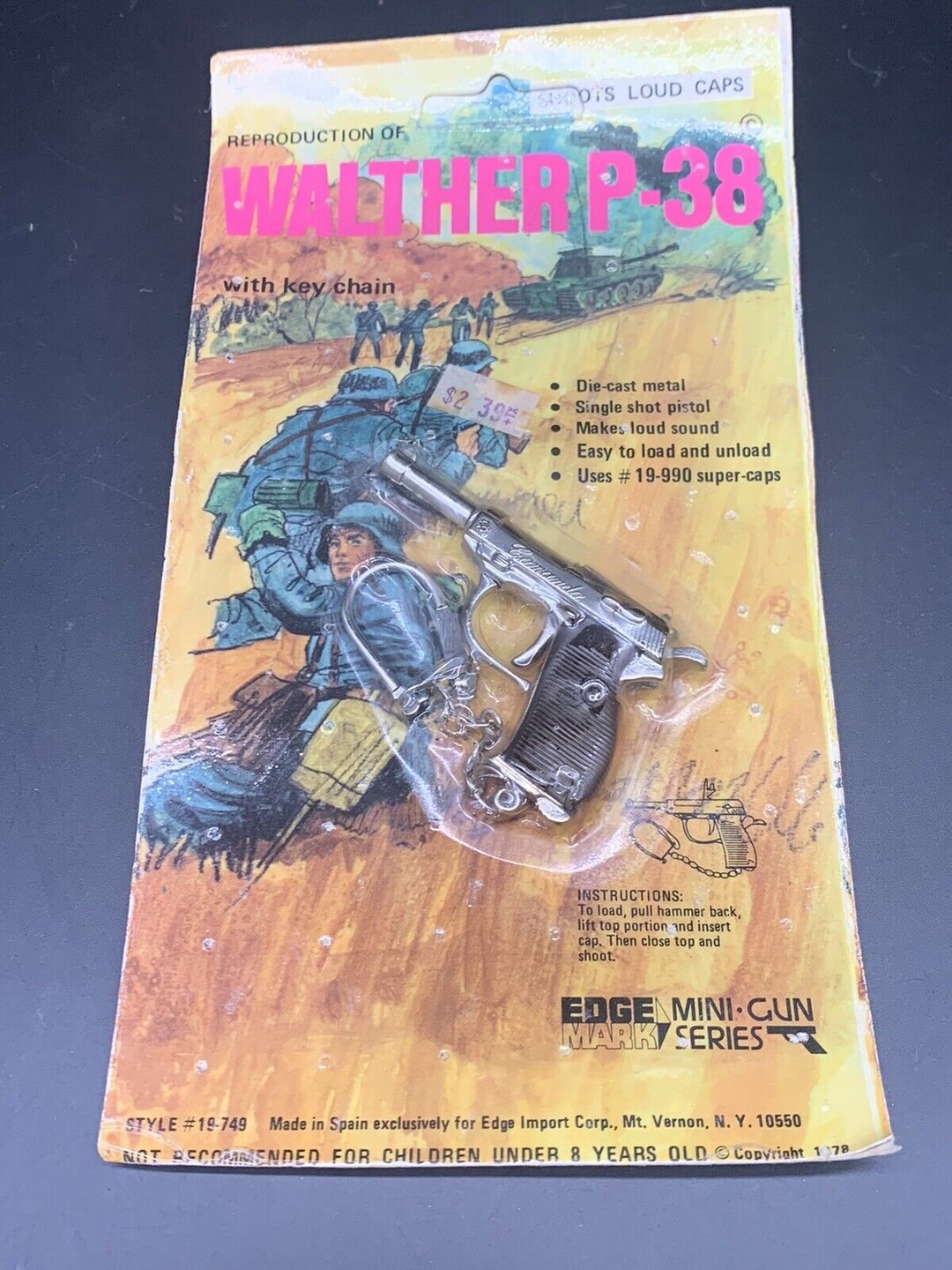 1978 EDGE MARK WALTHER P-38 Metal Toy Mini Cap Shooting Pistol With ...