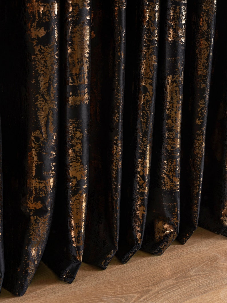 Luxury Velvet Curtains With Gold Foil Print, Grommet Velvet Drapes ...