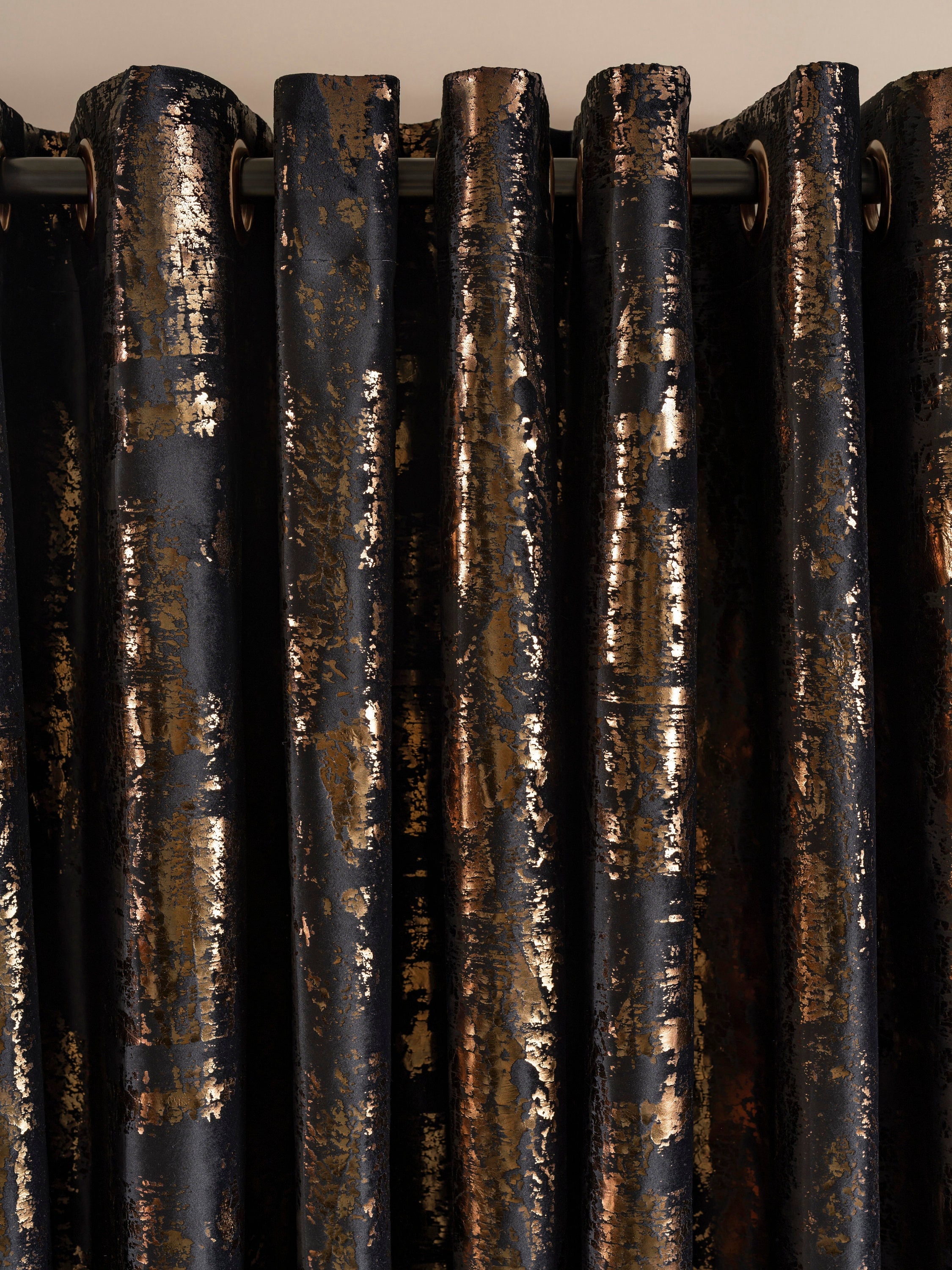 Luxury Velvet Curtains With Gold Foil Print, Grommet Velvet Drapes ...