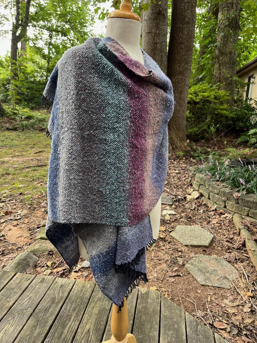 Ruana. Silk and Cotton Handwoven Ruana Wrap in Muted Stripes - Etsy