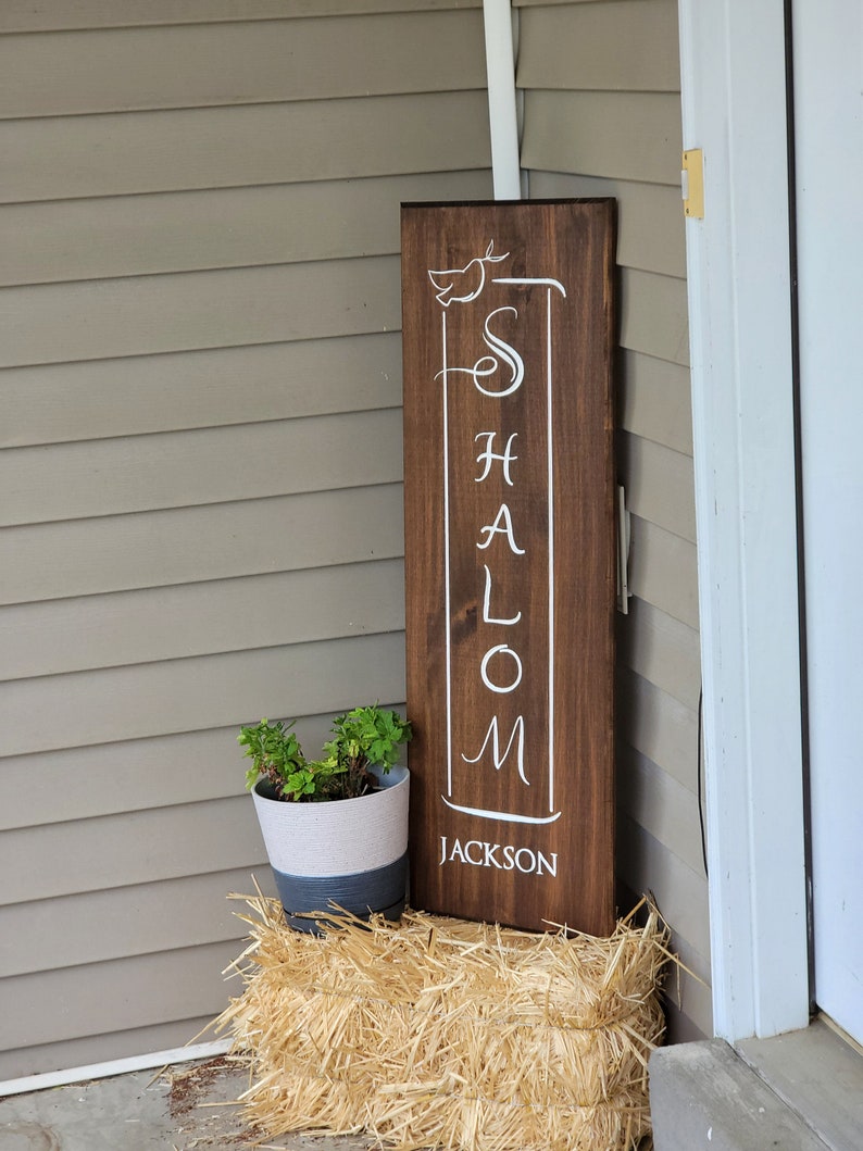 Personalized Shalom Dove Welcome Porch Torah Sign for Front Door ...