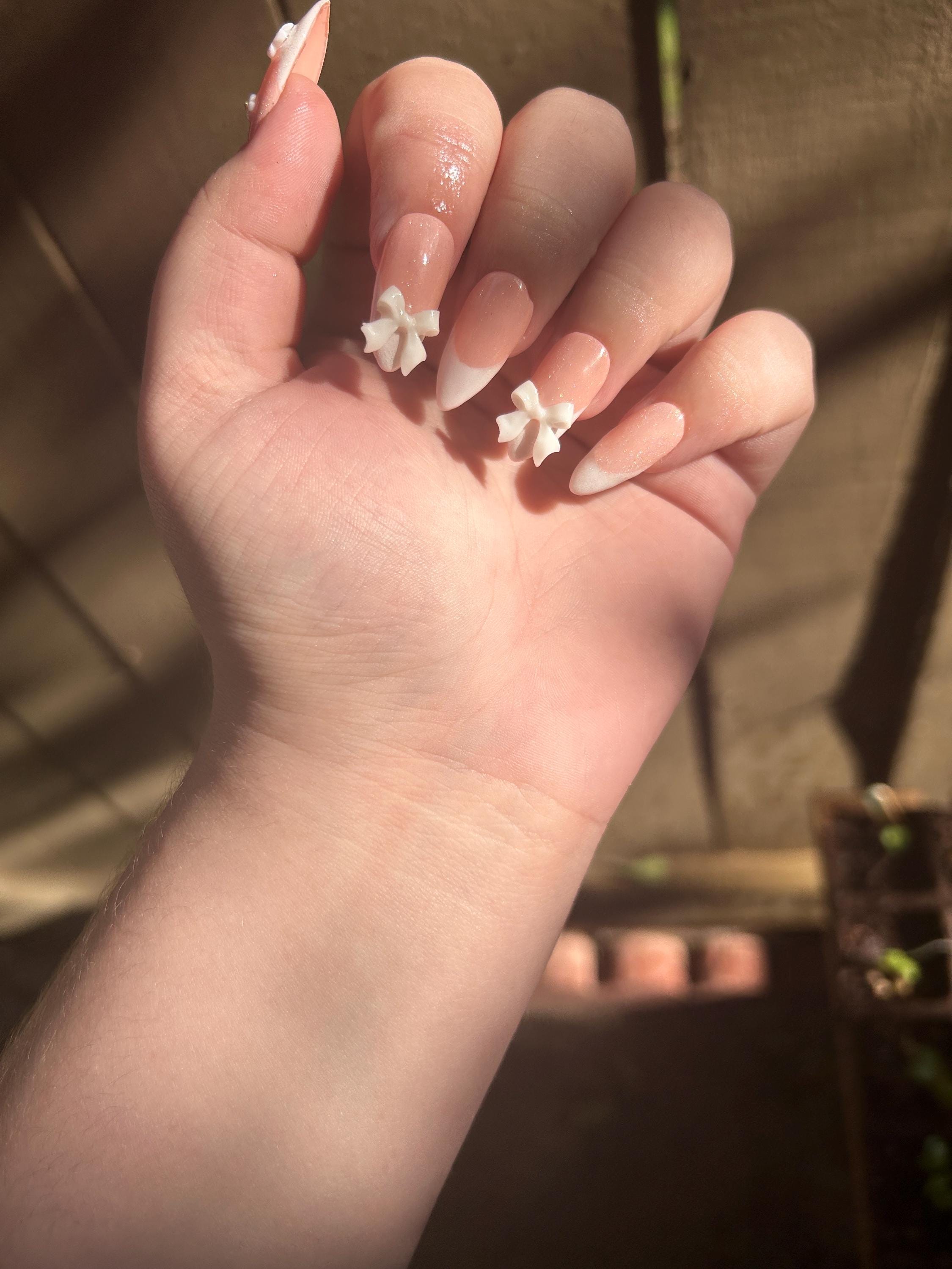 Simple White Frenchies With Light Glitter and Bows - Etsy