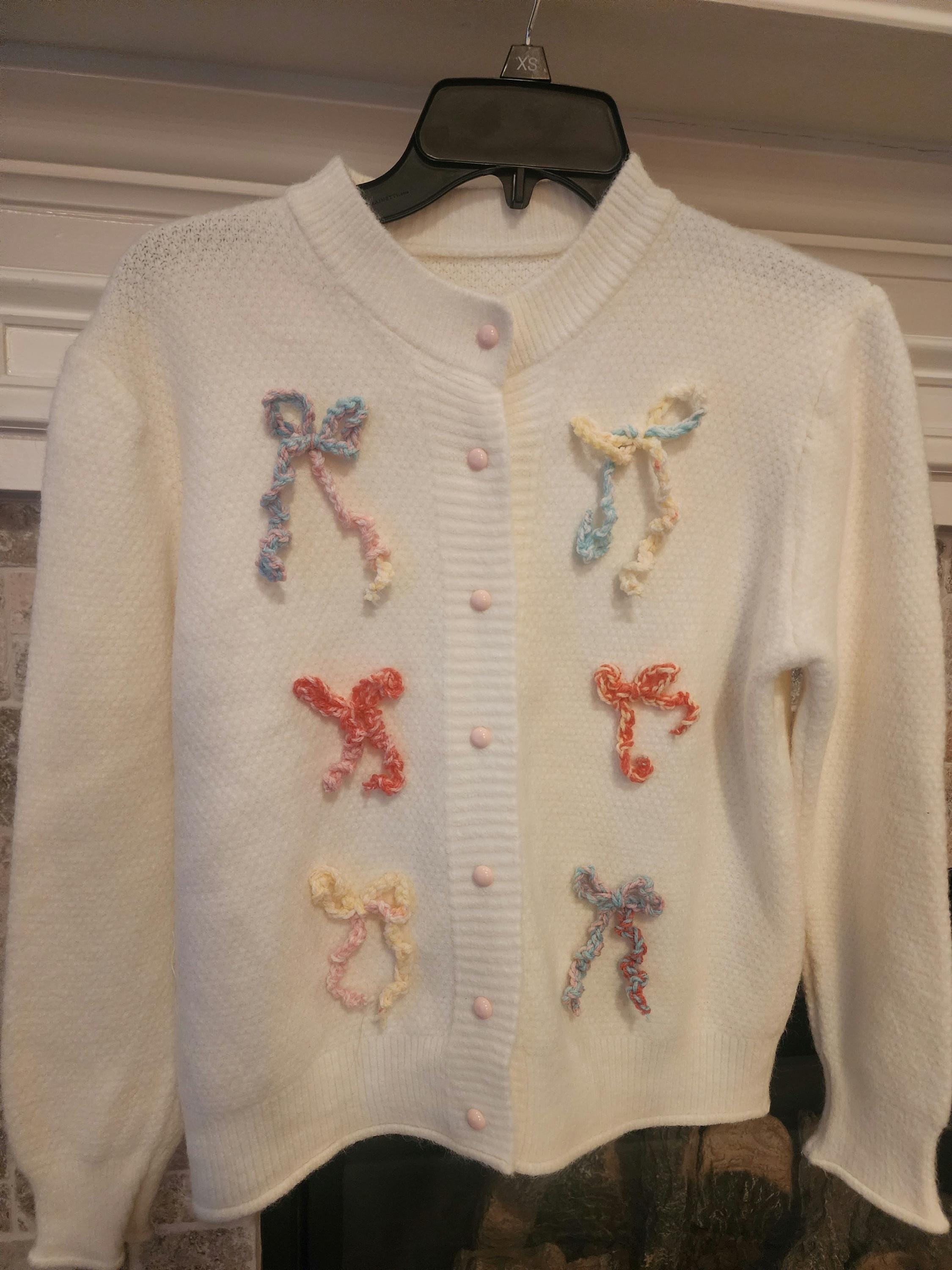 Hand Knit Sweater With Hand Crochet Bows - Etsy