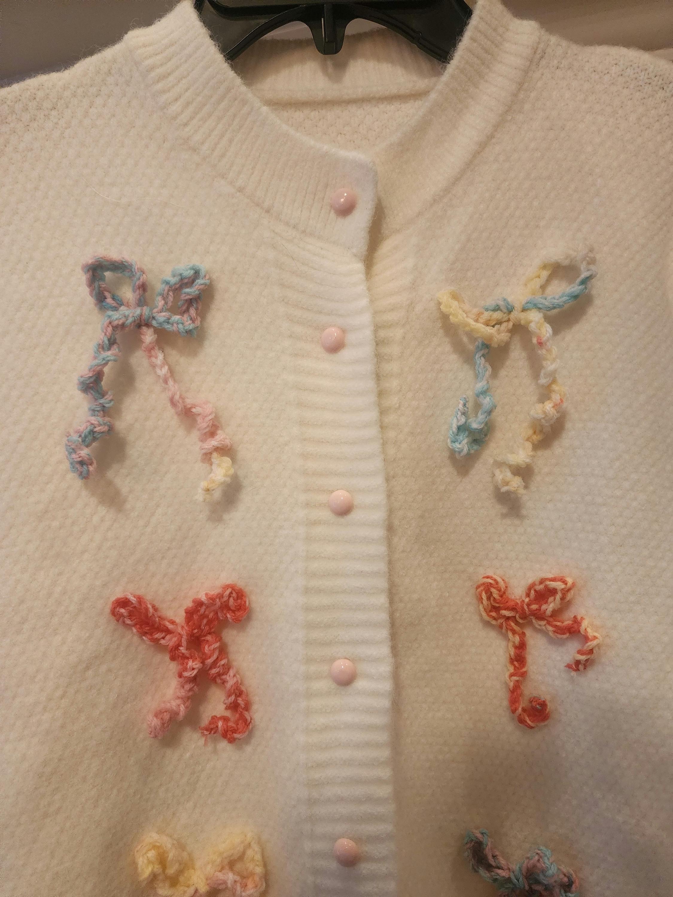 Hand Knit Sweater With Hand Crochet Bows - Etsy