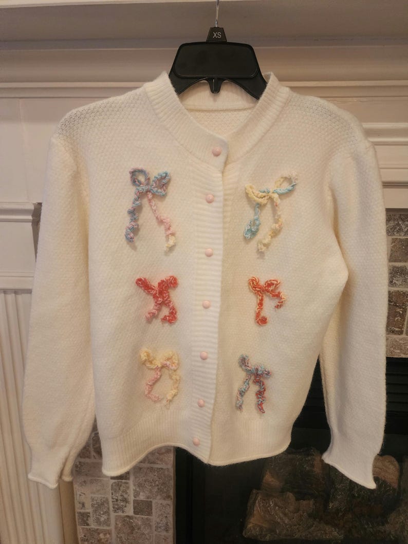 Hand Knit Sweater With Hand Crochet Bows - Etsy