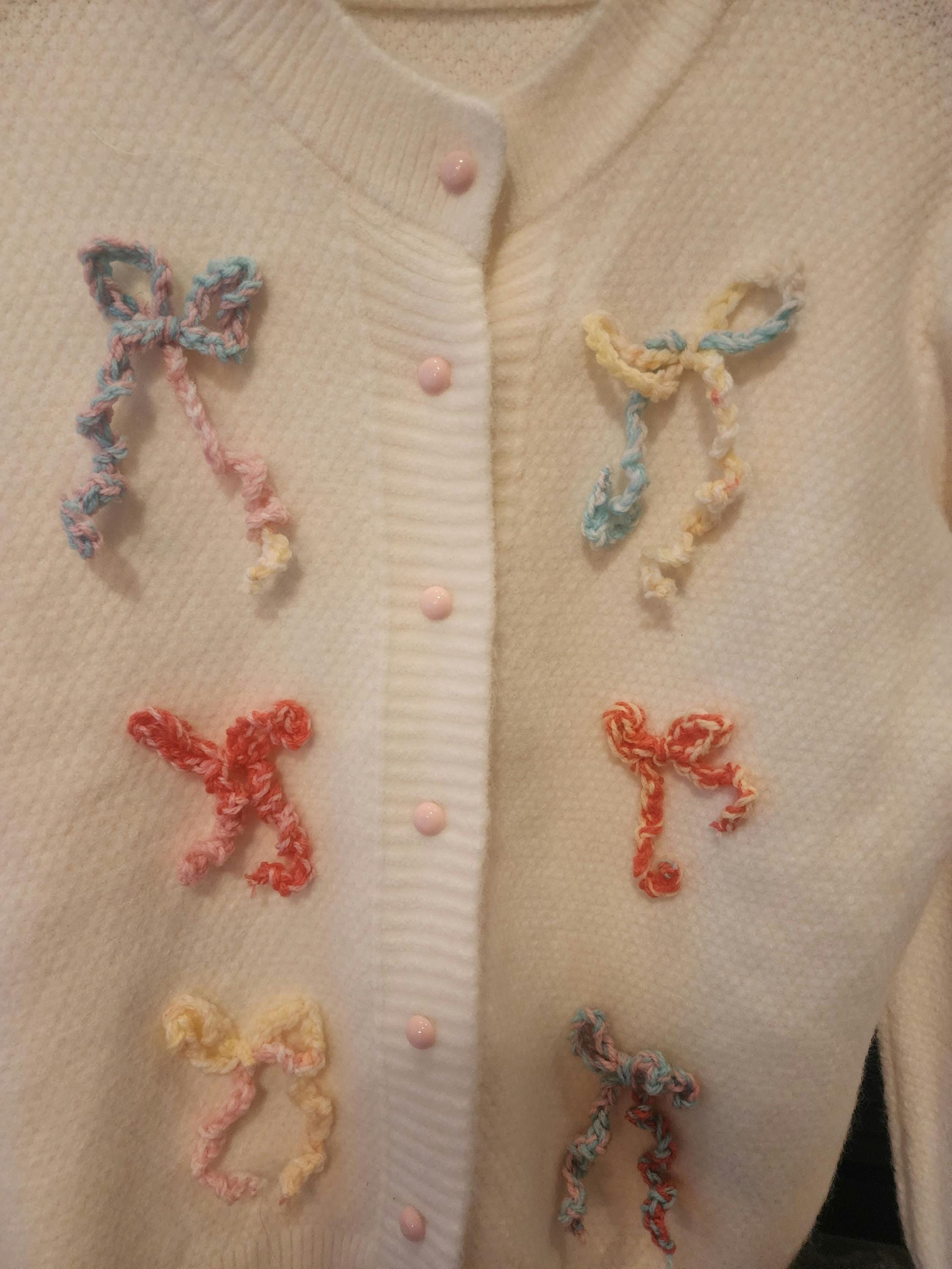 Hand Knit Sweater With Hand Crochet Bows - Etsy