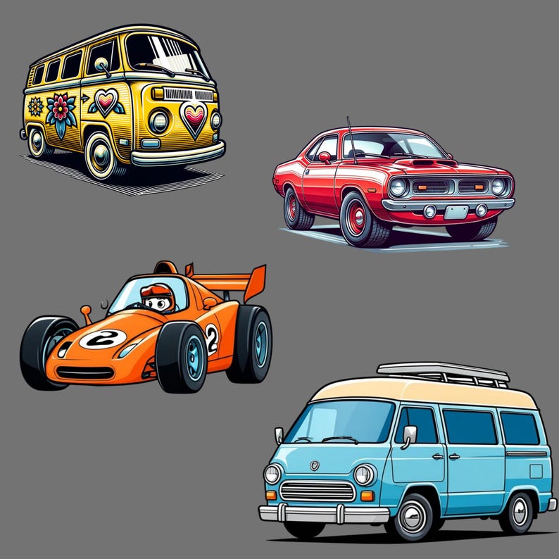 Fun Vehicles Clipart Set, Clipart for Kids, PNG and SVG, Cartoon Style ...