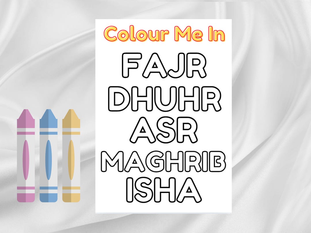 Islamic Kids Colouring Sheet – 5 Daily Prayers – Digital A4 A5 A3 ...