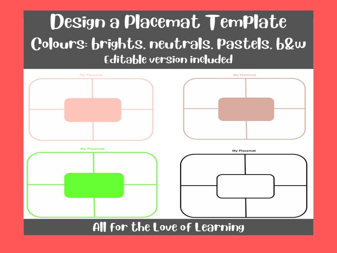 Design a Placemat Worksheet Template - Editable - Etsy
