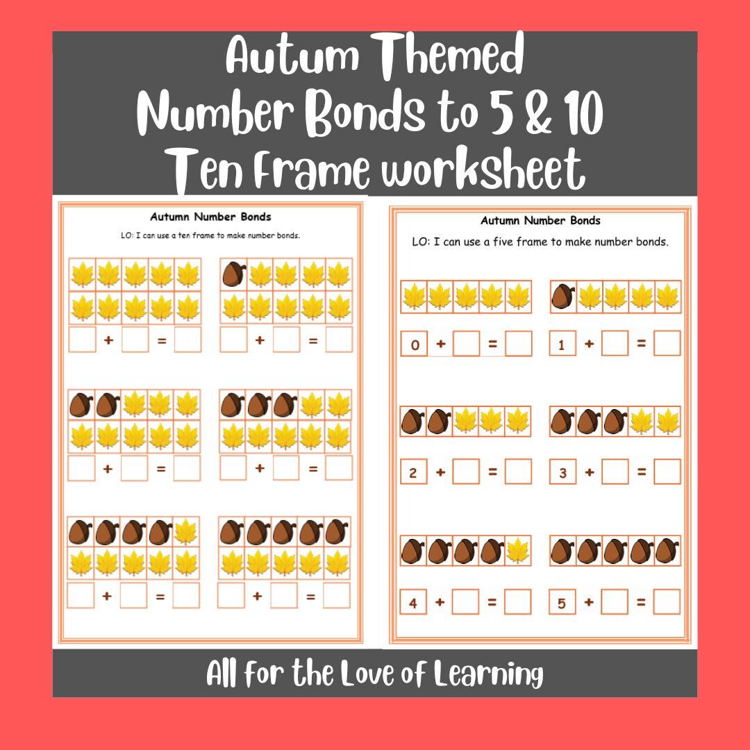 Autumn/fall Themed Ten Frame Number Bonds to 5 and 10 Worksheets - Etsy