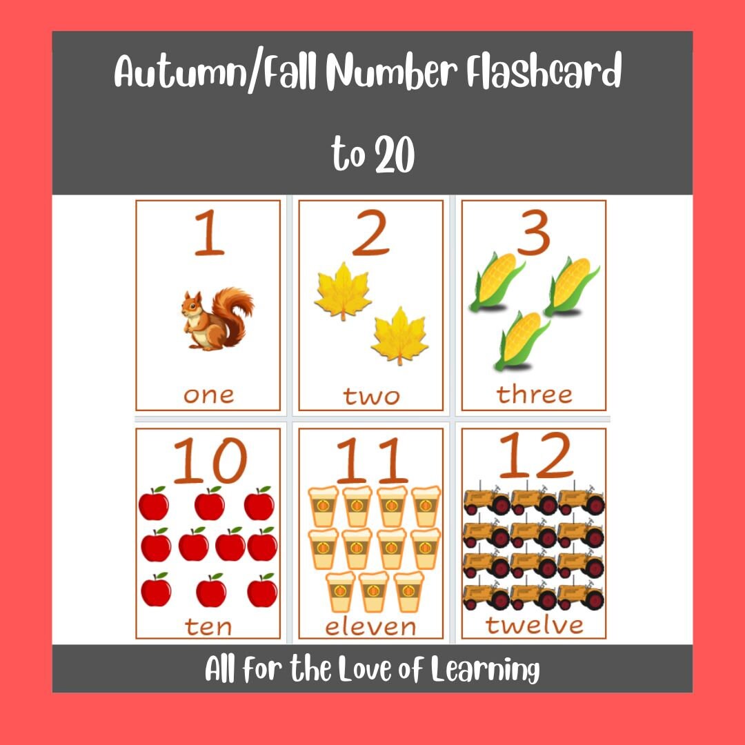 Tarjetas didácticas con números hasta el 20 con temática de otoño ...