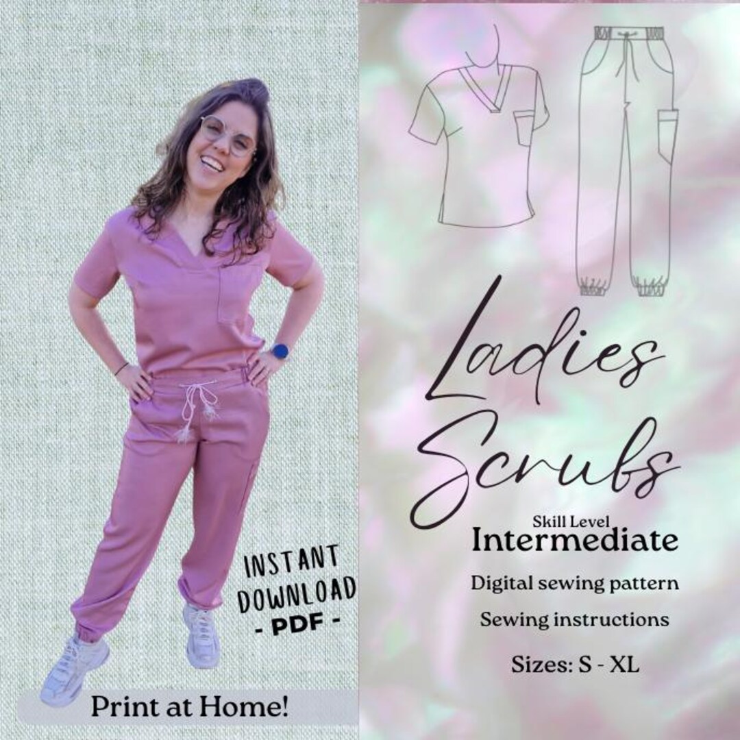 Ladies Scrubs Sewing Pattern: V-neck Top & Pants (PDF Download) - Etsy