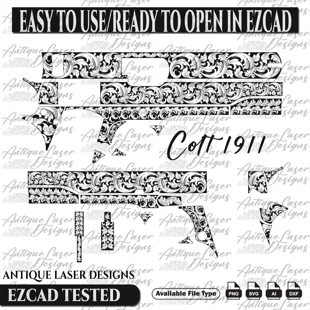 Colt 1911 US Army Scroll Design SVG, Custom, Vector, DXF, Png, Ai ...