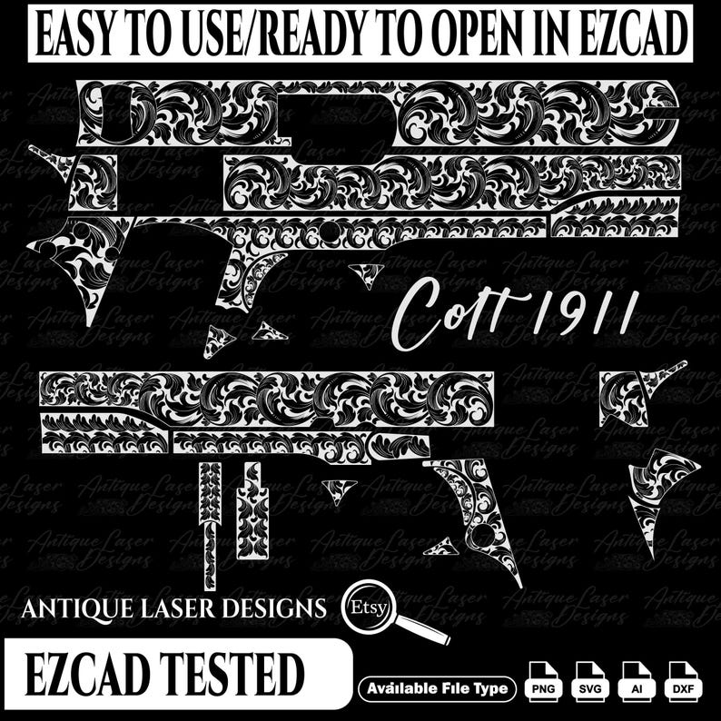 Colt 1911 US Army Scroll Design SVG, Custom, Vector, DXF, Png, Ai ...