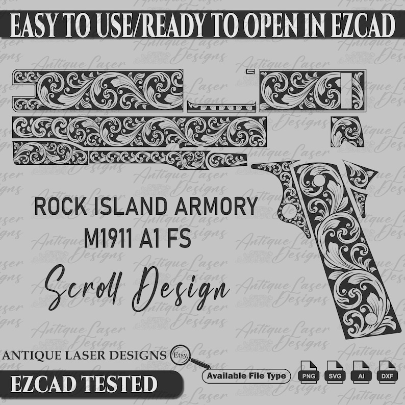 Rock Island Armory M1911 A1 FS Engraving Scroll Design SVG, RIA M1911 ...