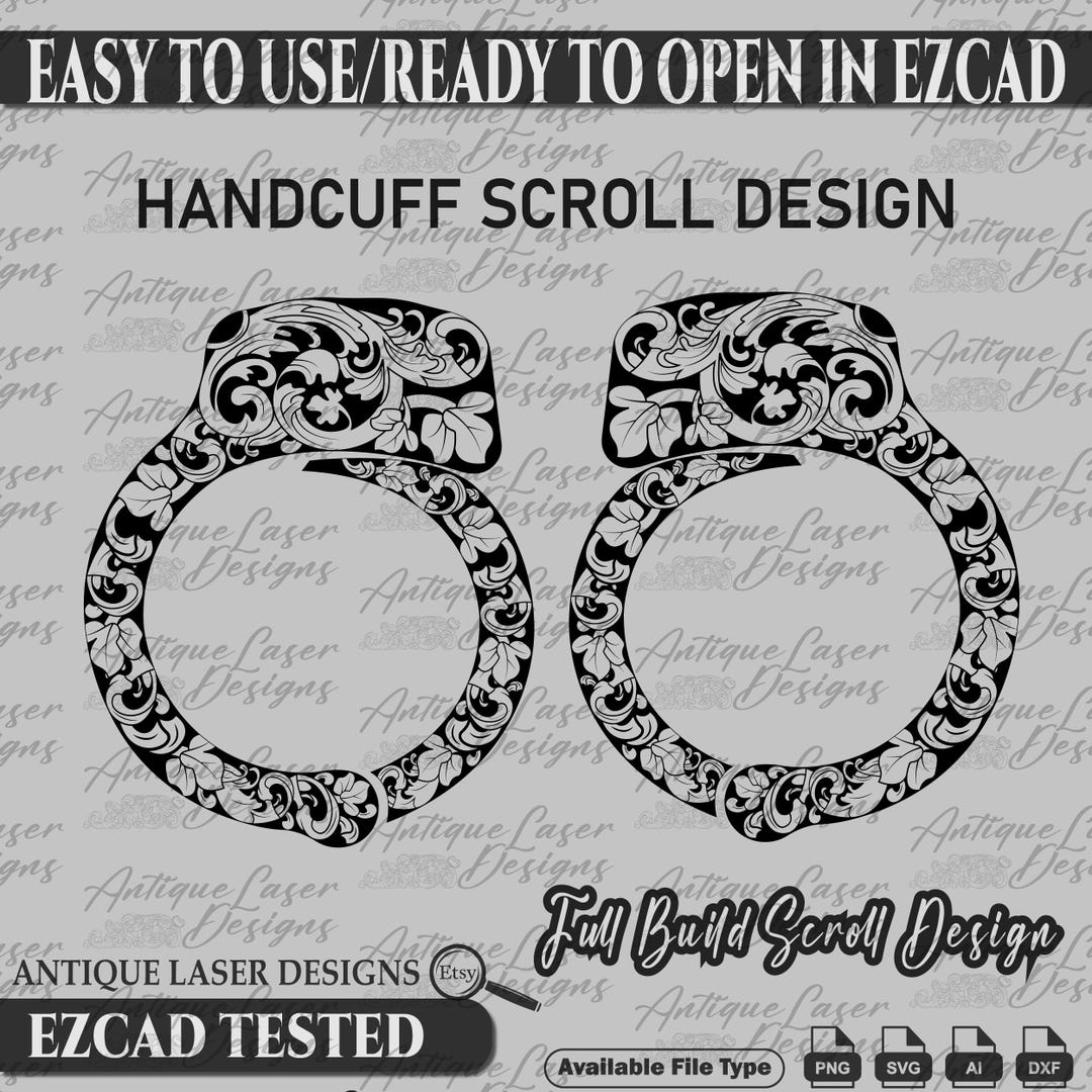 Handcuff Scroll Design SVG, Handcuff Laser Design, Handcuff Vector ...
