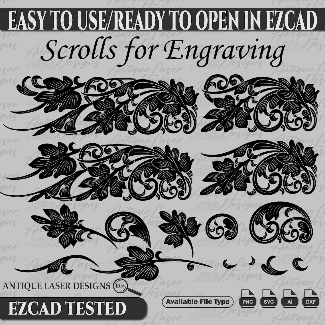 Scroll Design Bundle SVG for Laser Engraving and Printing, Floral ...