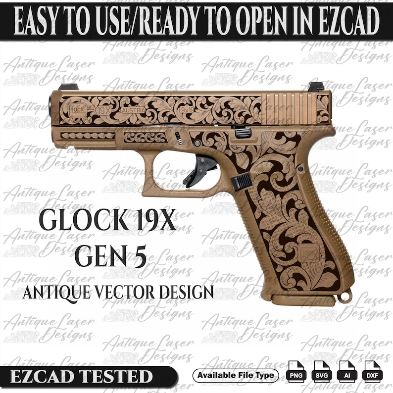 Glock 19x Gen5 Lasercut Engraving Scroll Design SVG, DXF, Engraving ...