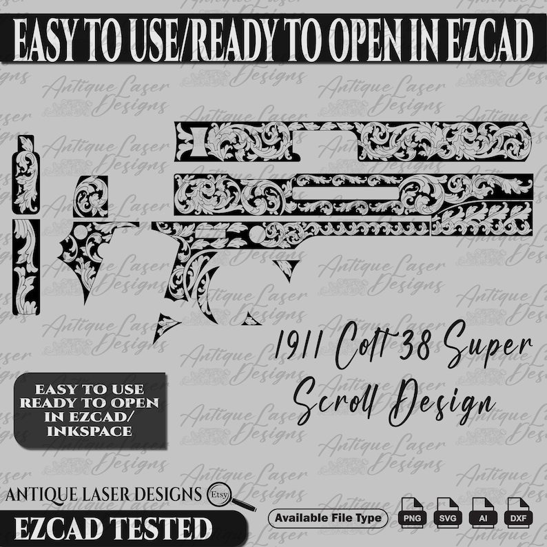 1911 Colt .38 Super Scroll Design SVG, Custom, Vector, DXF, Png, Ai ...