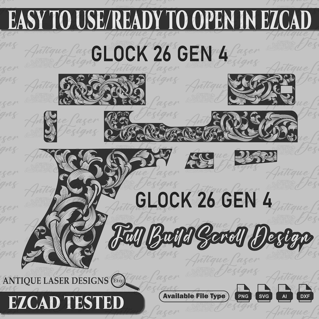 Glock 26 Gen 3 Scroll Design SVG, Glock 26 Gen3 SVG, Glock 26 Vector ...
