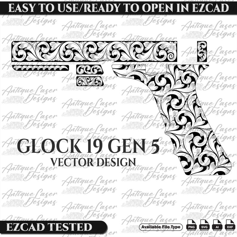 Glock 19 Gen 5 Scroll Design Svg,lasercut,laserengraving,engravingfiles ...