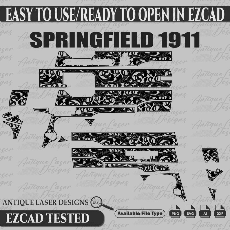 Springfield 1911 Scroll Design SVG, Springfield 1911 Laser Files ...